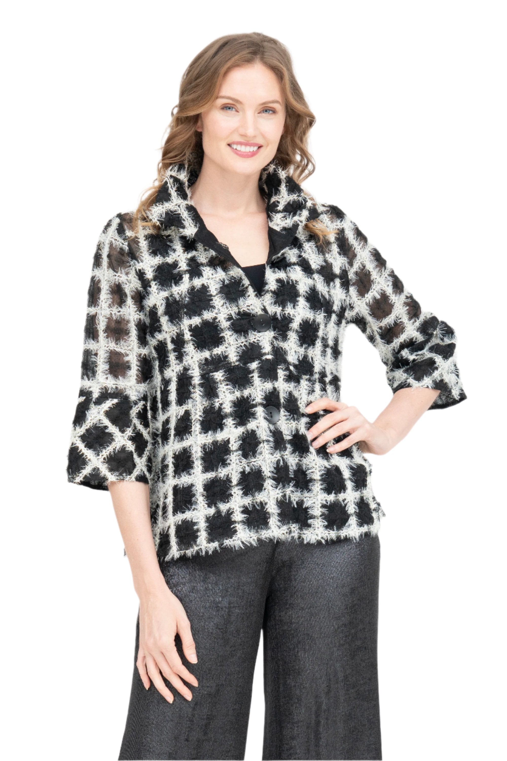 Sheer Windowpane Peplum Jacket - 2410-Black – Shop My Fair Lady