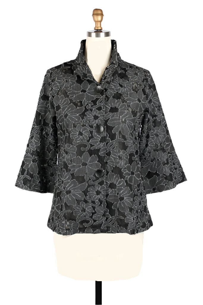 Floral Jacquard Bell Sleeve Jacket in Black - 2466-BLK – Shop My Fair Lady