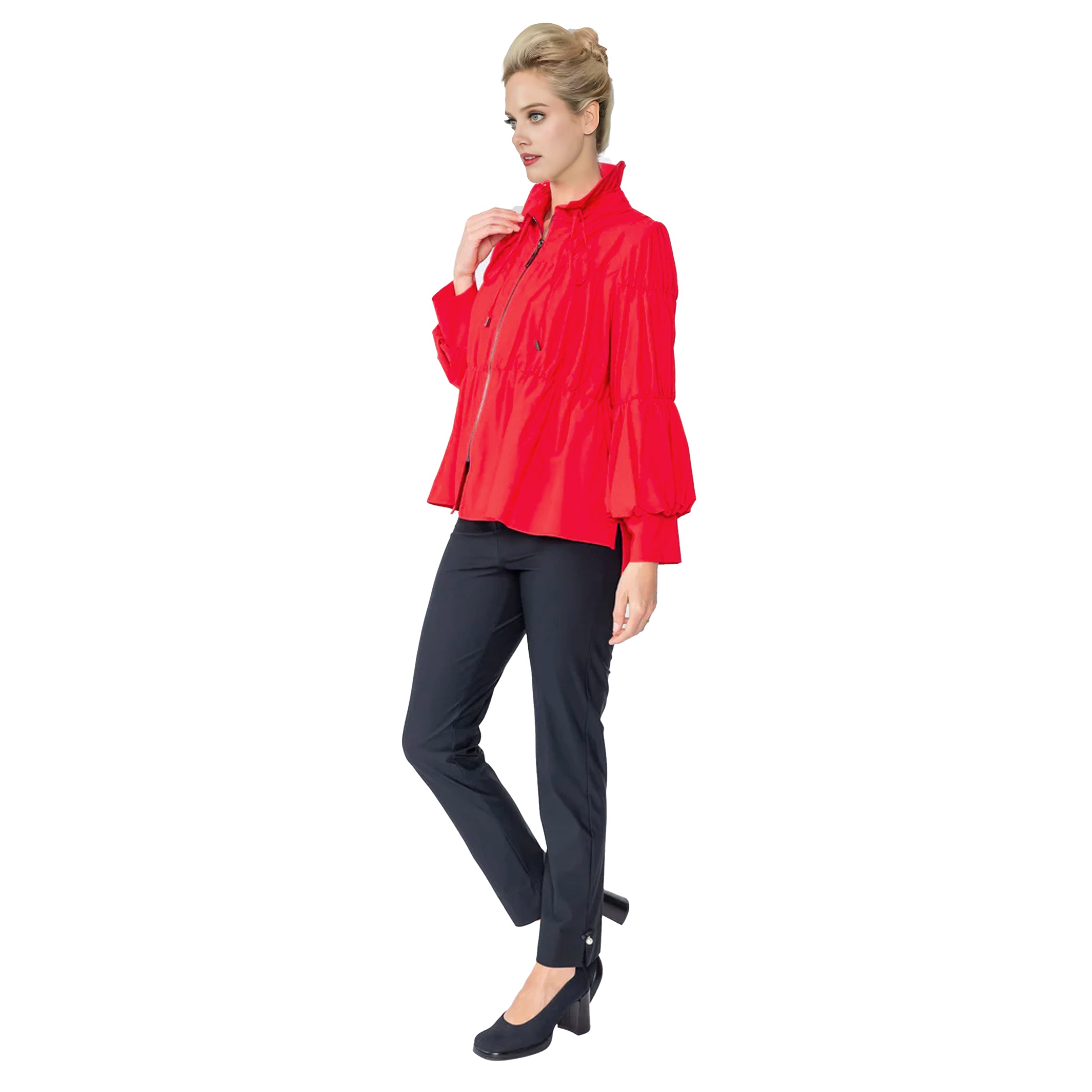 IC Collection SHIRRED Zip Front Jacket in Red - 1395J-RED – Shop My ...