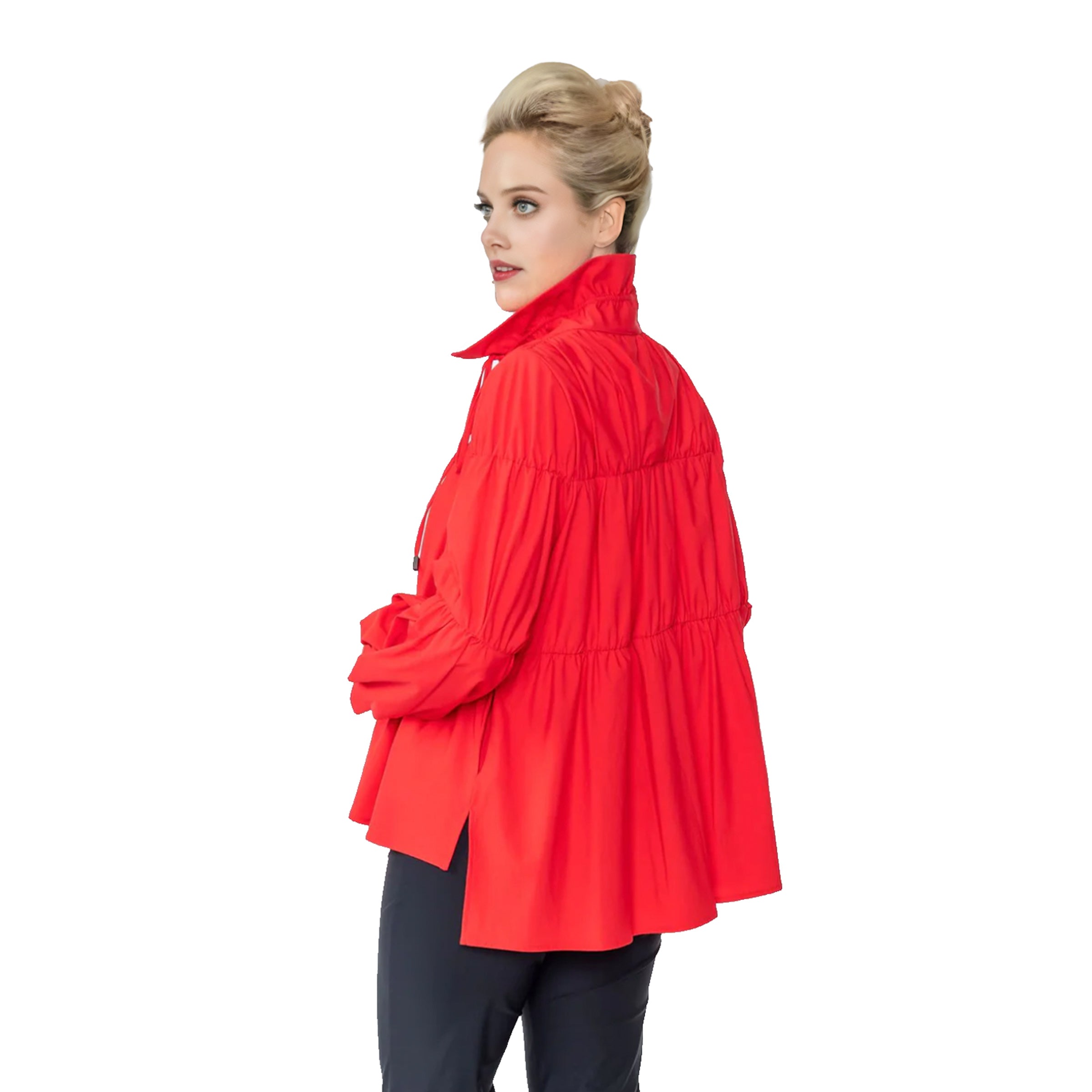 IC Collection SHIRRED Zip Front Jacket in Red - 1395J-RED – Shop My ...