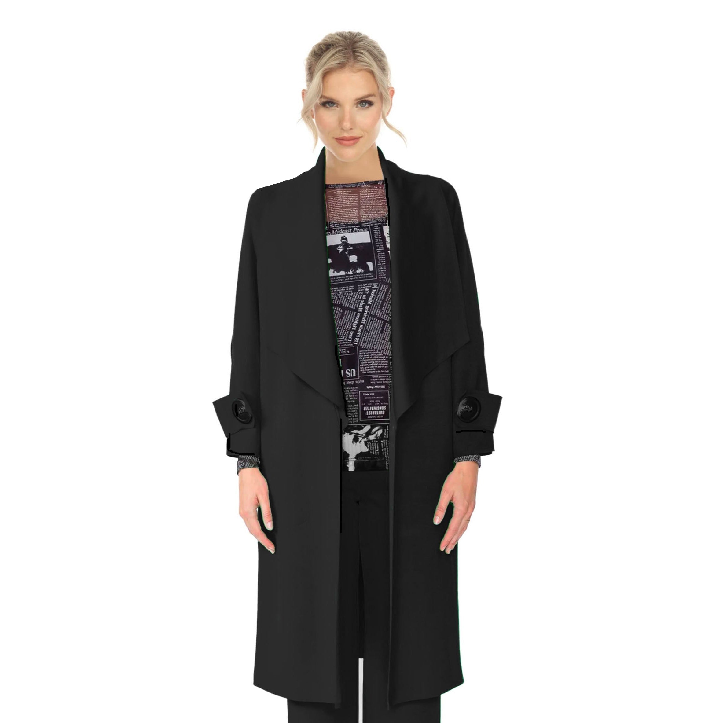 Techno Knit Long Open Front Jacket in Black - 4585J-BLK – Shop My Fair Lady