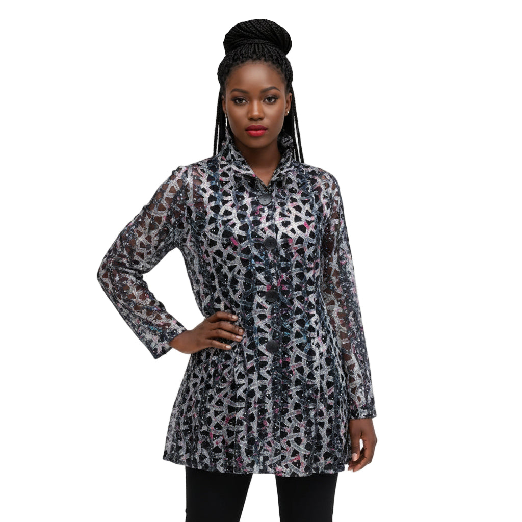 Damee Holographic Soutache & Sequin Jacket in Silver - 300-SLV – Shop ...