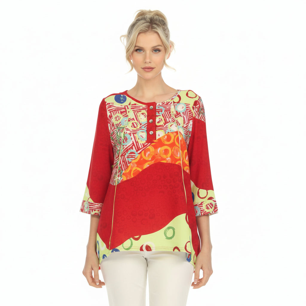 Mixed-Print Tunic in Red/Multi - 3884 - Sizes L & XL – Shop My Fair Lady