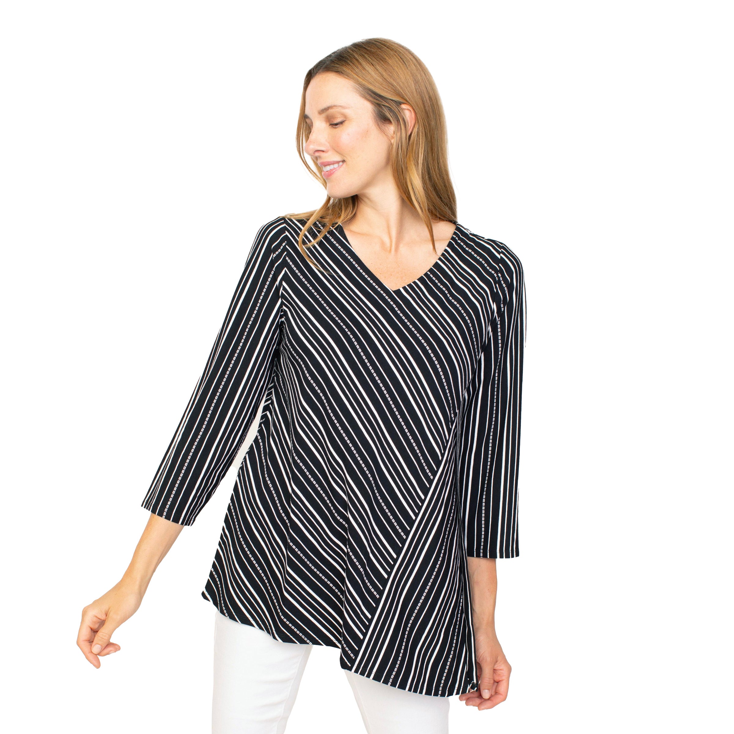 City Stripe Angled V-Neck Tunic in Black - 55130 - Size L Only! – Shop ...