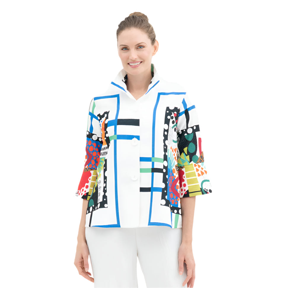 Geometric Print Jacket in Multi on White - 4955 – Shop My Fair Lady