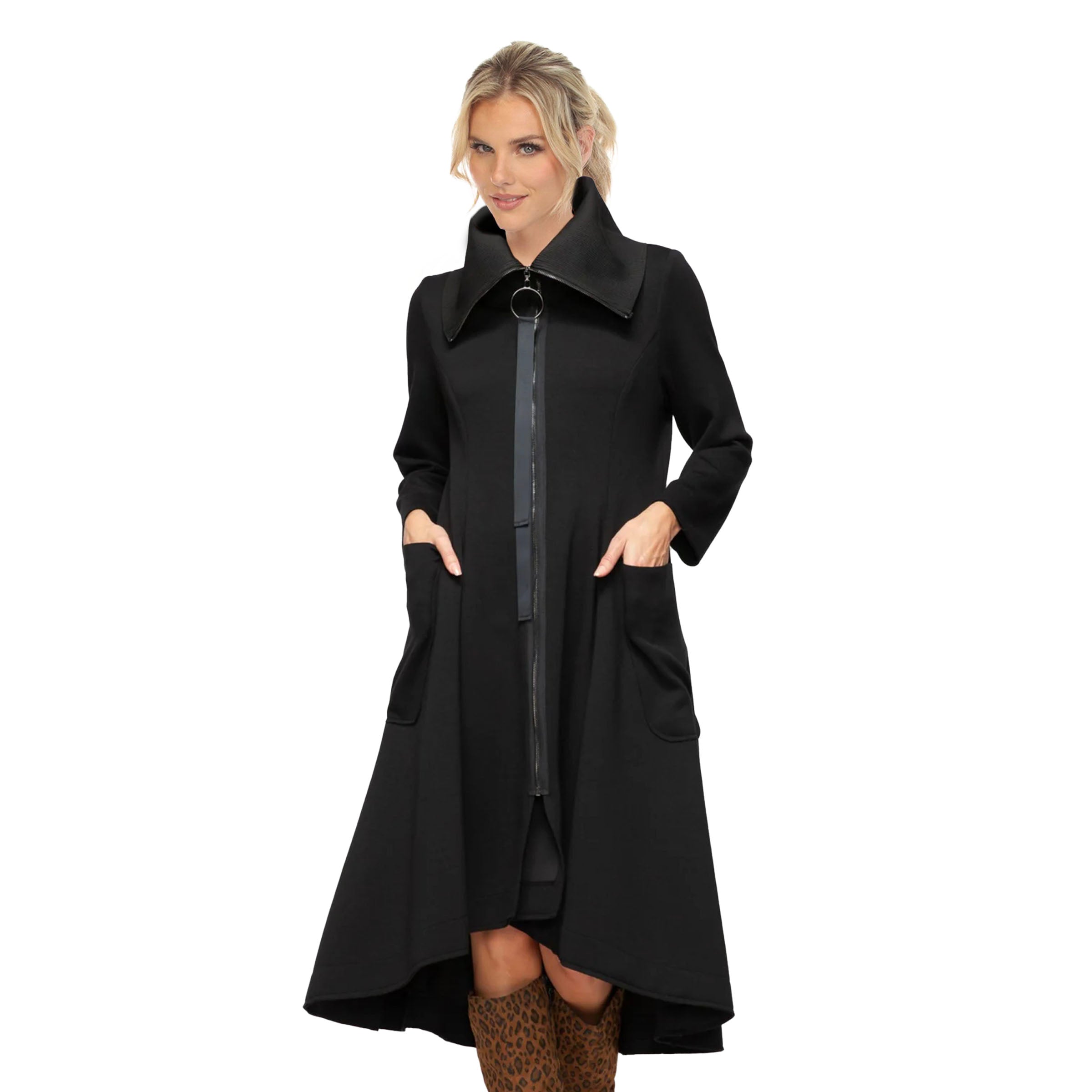Wide Dramatic Collar Hi-Low Jacket in Black - 7142J-BLK – Shop My Fair Lady