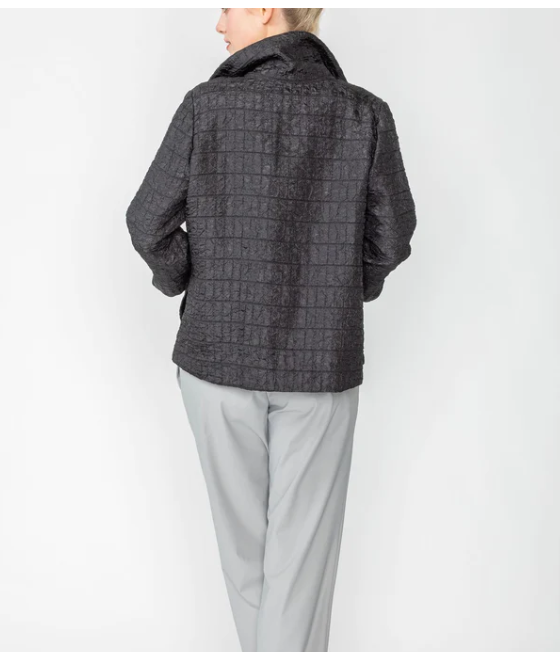 IC Collection Solid Jacquard Open Front Jacket in Black - 6289J-BLK ...