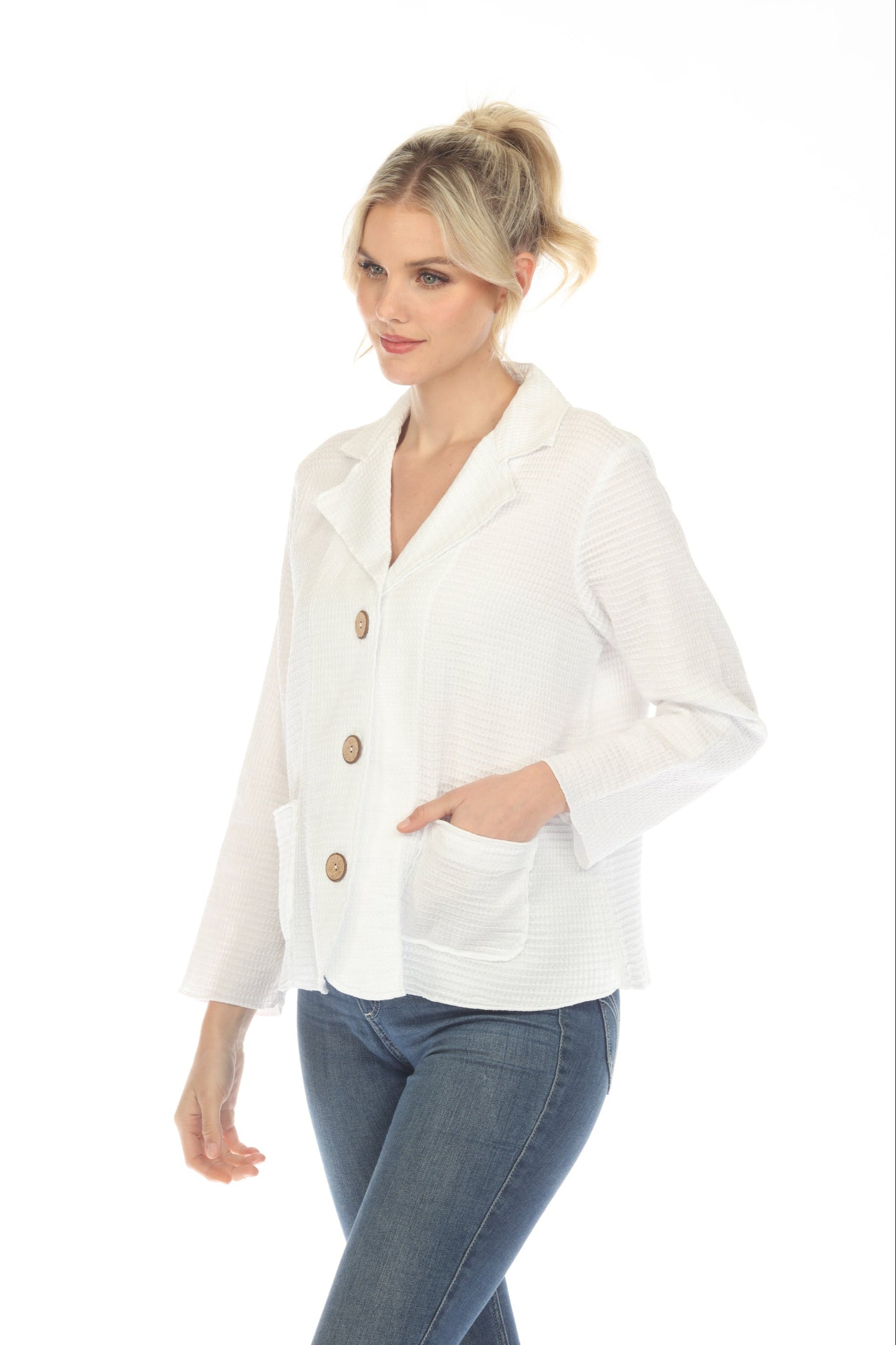 Lightweight Cotton Waffle Jacket With Pockets in White - FW155-WHT ...