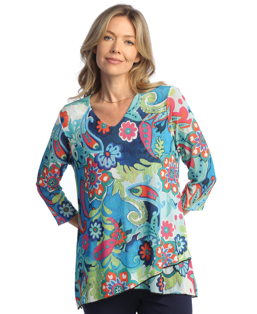 Jess & Jane "Marina" Crepe Mesh Criss Cross Hem Tunic Top - CM2-1888 ...