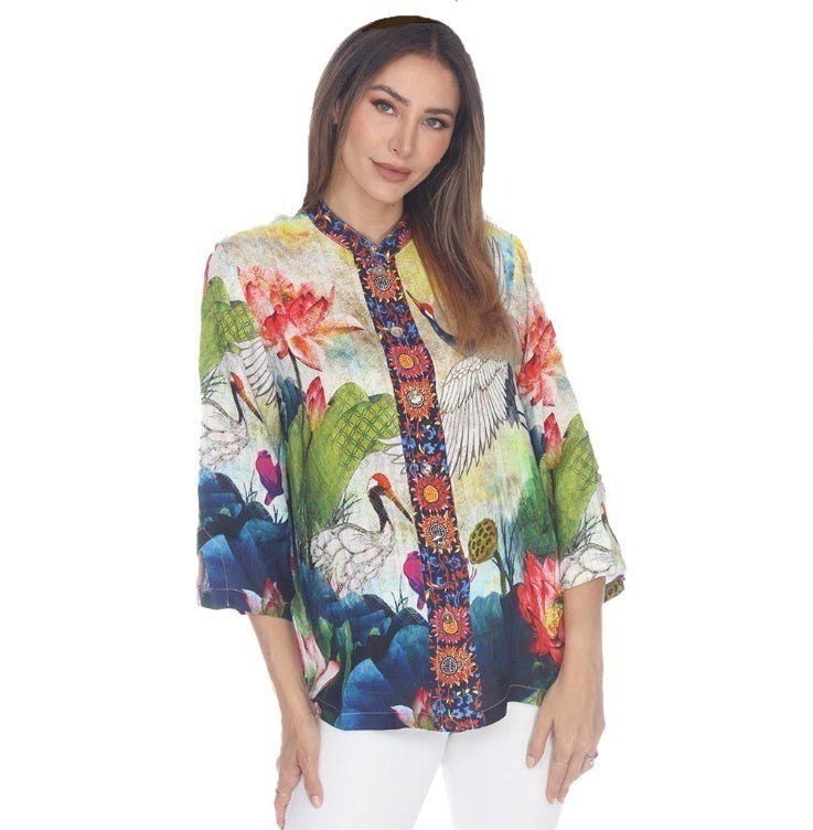 Citron White Crane Print Silk Blend Blouse - 1213WCF – Shop My Fair Lady